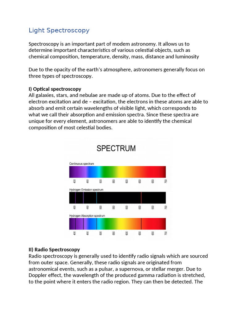 Types of Light Spectroscopy in Astronomy | PDF