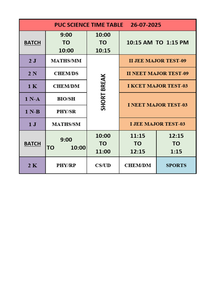 PUC Science Time Table 2025 | PDF
