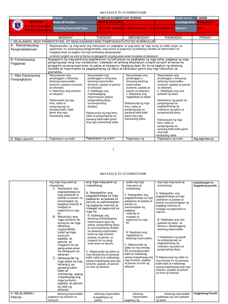 DLL Filipino Week7 | PDF