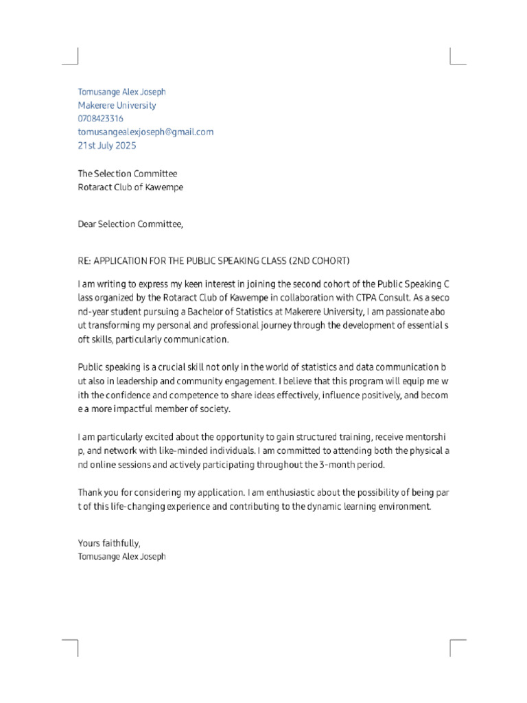 Public Speaking Application Letter Phoenix | PDF