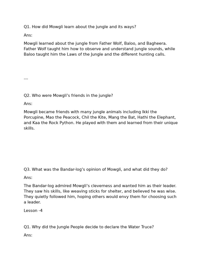Mowgli's Jungle Lessons and Fears | PDF