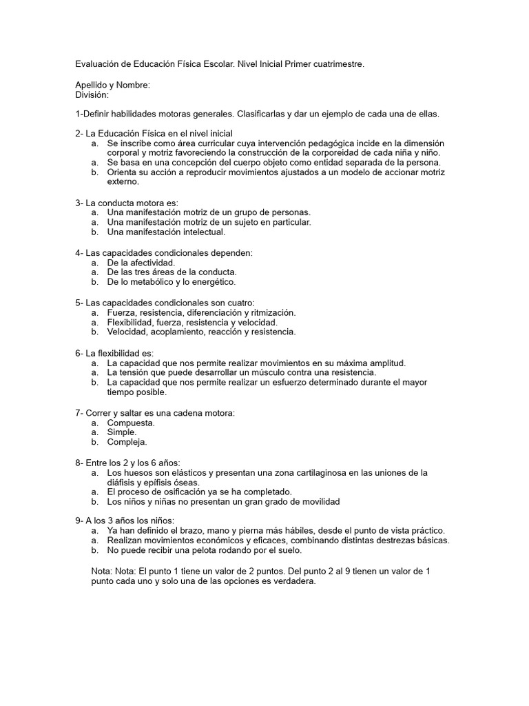 Evaluaci-N de Educaci-N F-Sica Escolar Inicial 1C | PDF