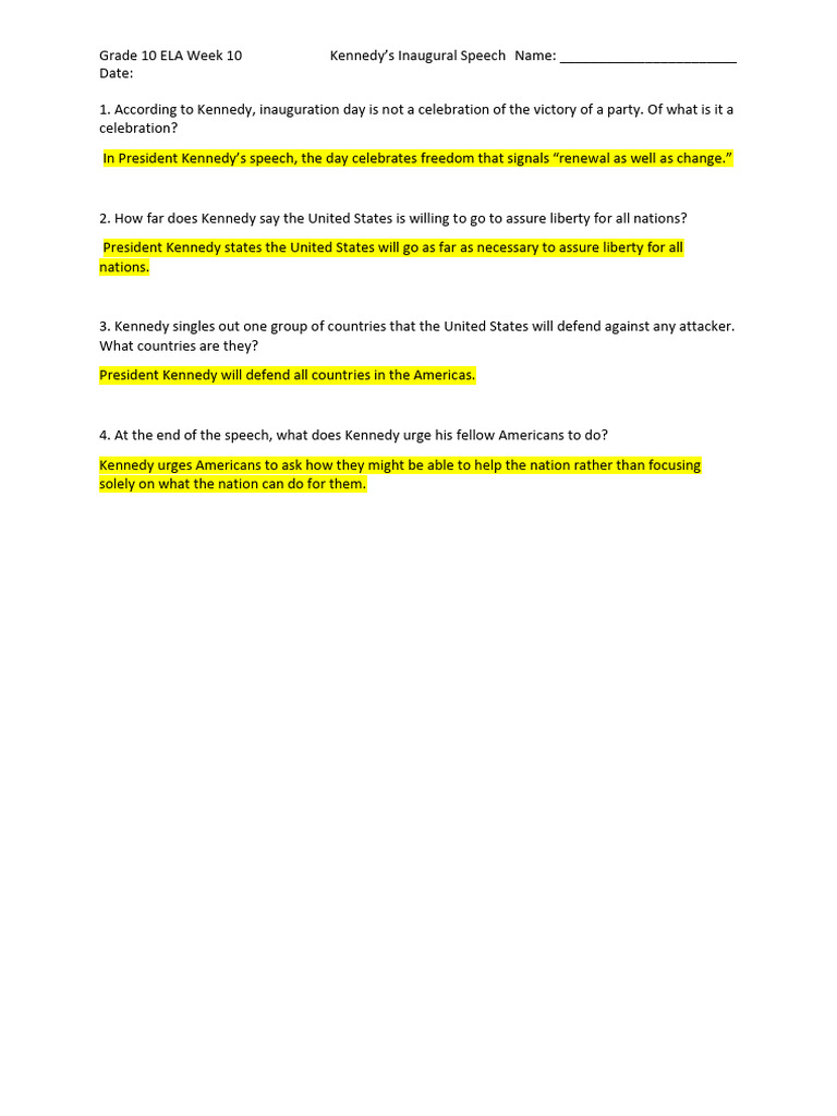 Kennedy's Inaugural Speech Analysis | PDF