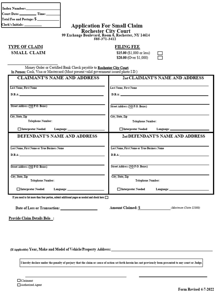Rochester Small Claims Court Application | PDF | Money | Payments