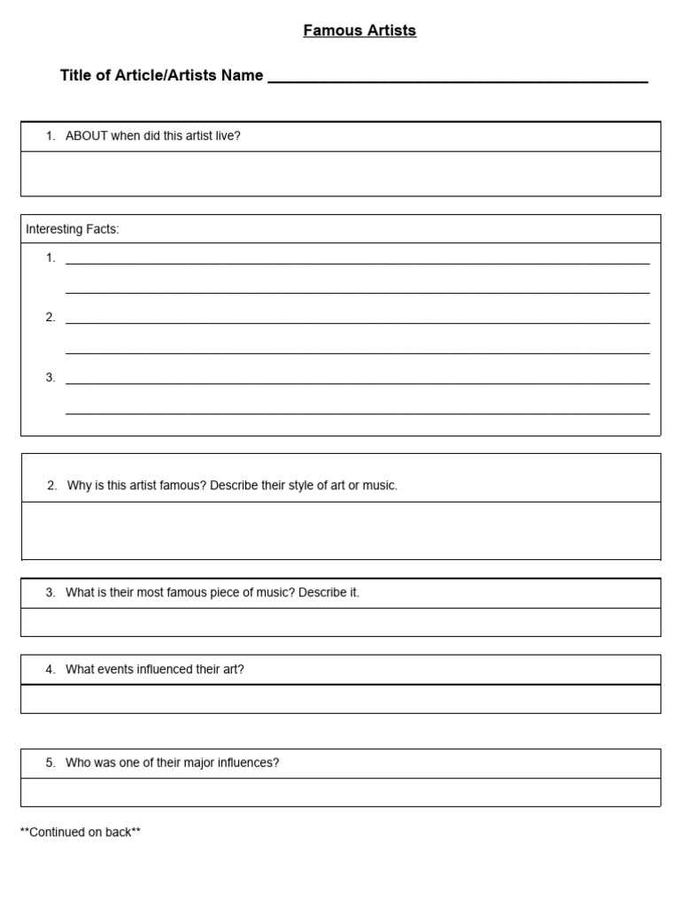 Artist & Musician Study Questions | PDF