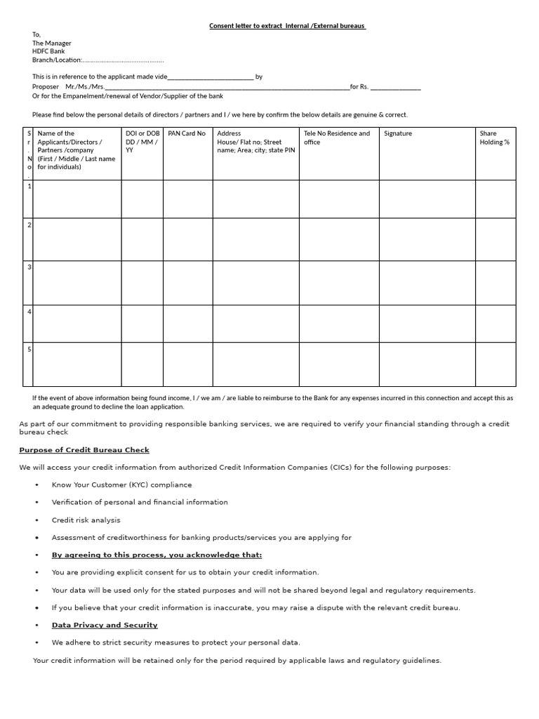 Consent Form - Bureau Extraction - Letter | PDF | Credit | Finance ...
