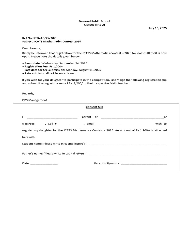 ICATS Math Contest 2025 Registration Open | PDF