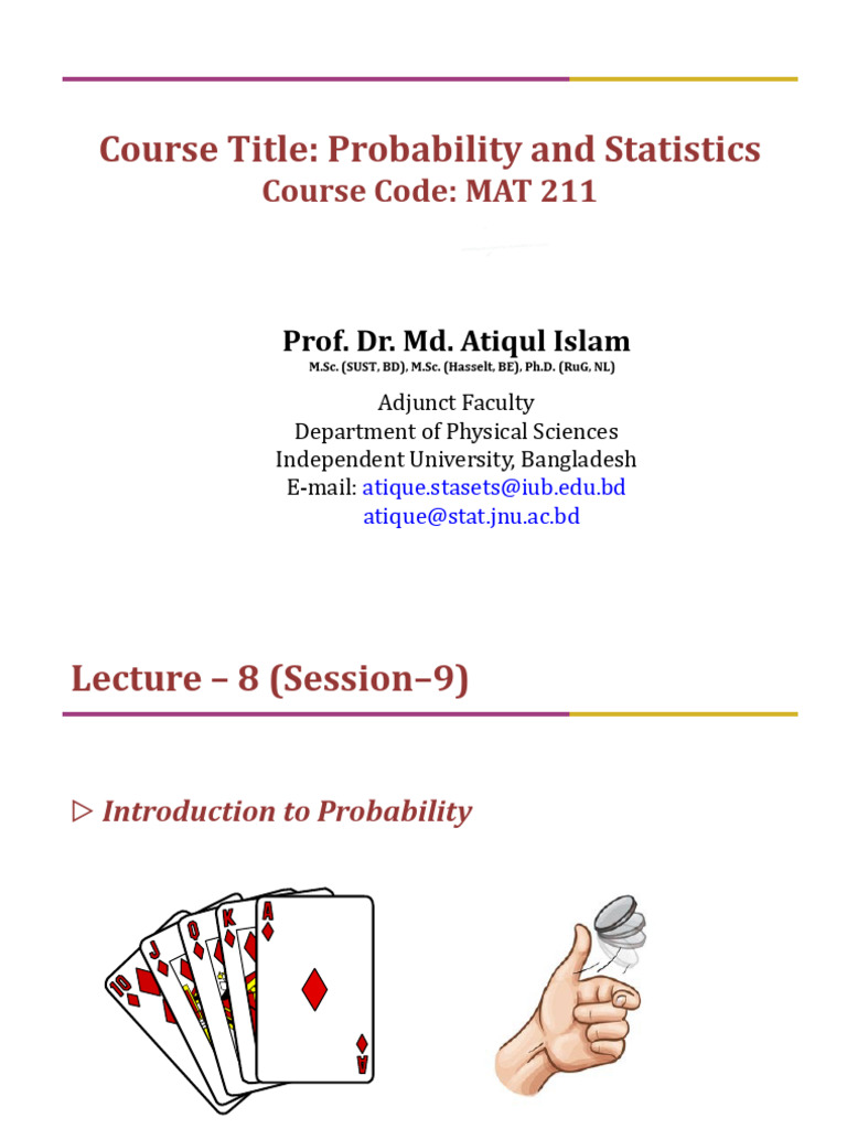 MAT 211 Lecture-8 (Session-9) | PDF | Random Variable | Probability