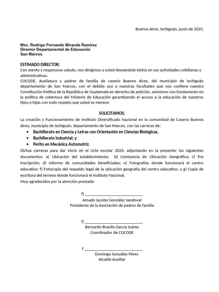 Solicitud Al Director Departamental | PDF