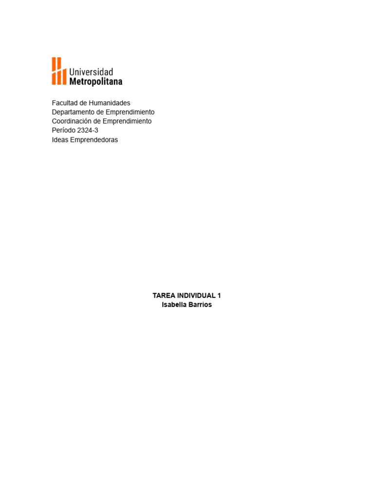 Isabella Barrios - Tarea Individual 1 - Ideas Emprendedoras | PDF ...