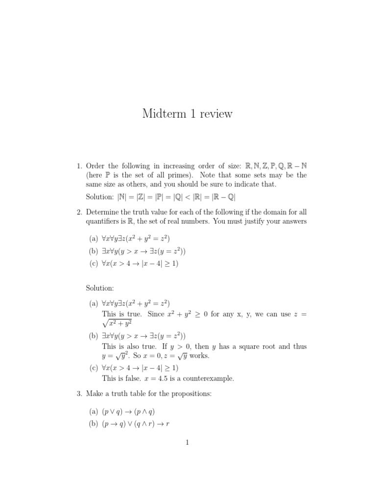 Midterm 1 Review Solutions | PDF | Function (Mathematics) | Mathematical Analysis