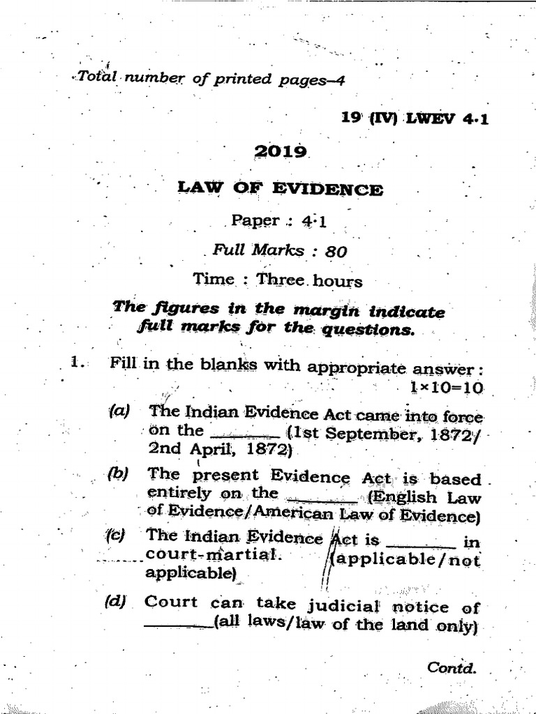 Law of Evidence 2019 LLB Sem-IV | PDF