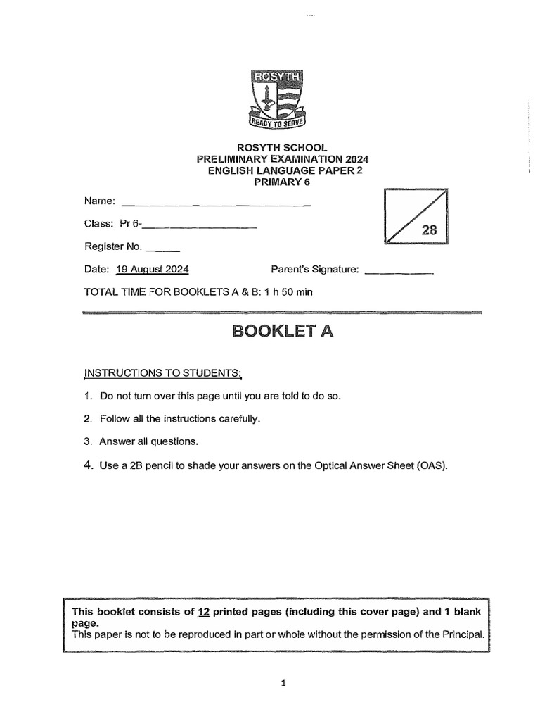 2024 P6 English Prelim Exam Rosyth | PDF