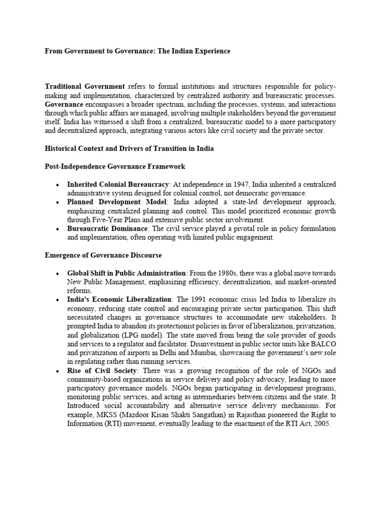 Government To Governance Indian Experience | PDF | Governance | Public ...