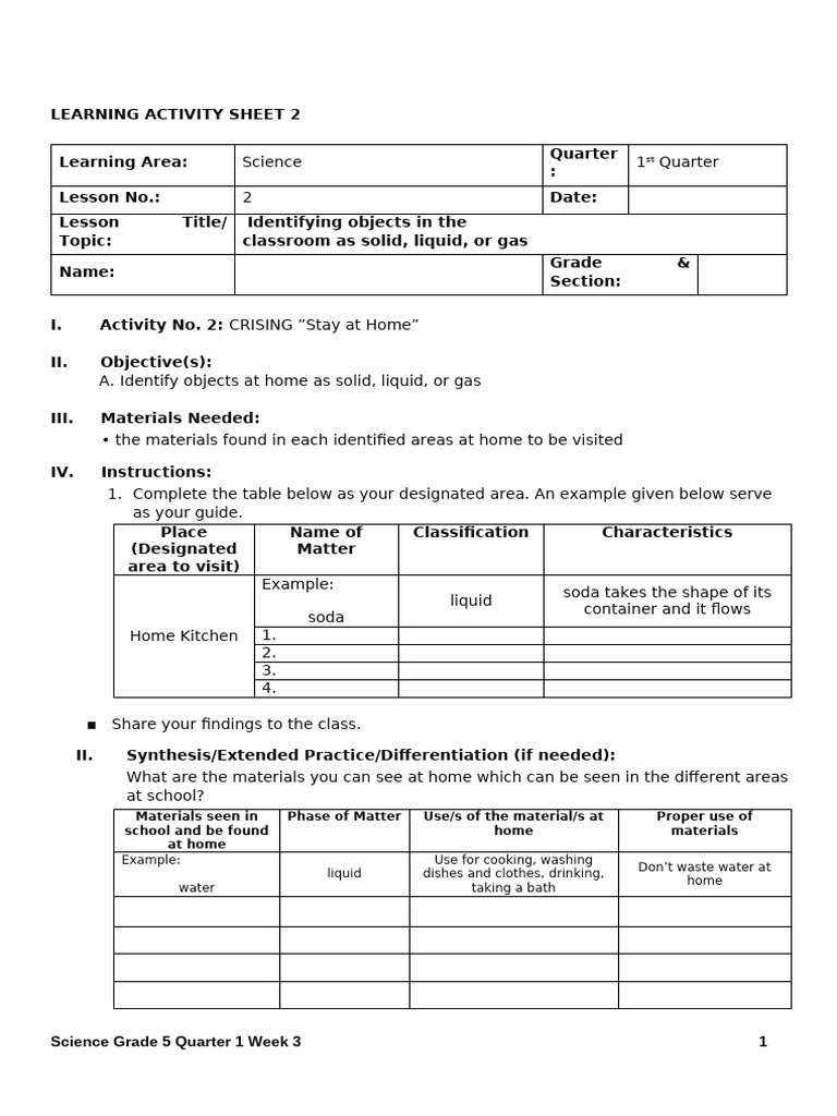 Q1 WS Science-5 Activity-2 | PDF