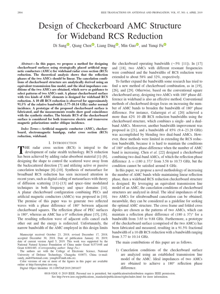 Checkerboard AMC Design for RCS Reduction | PDF | Transmission Line ...