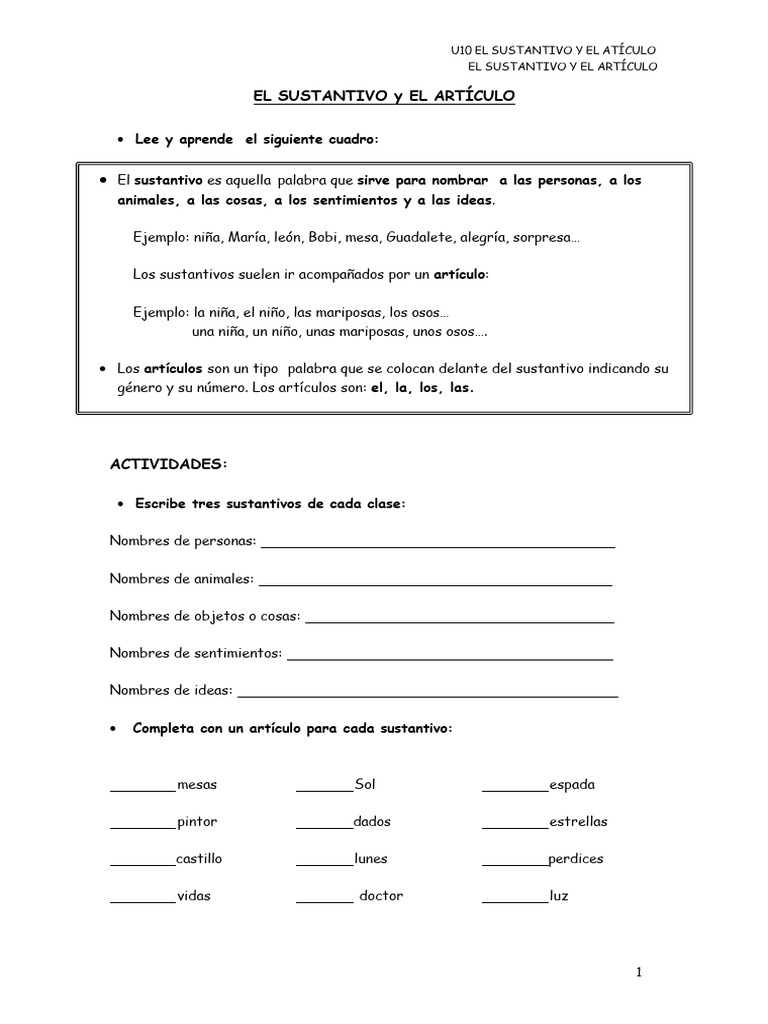 Guia Sustantivos y Articulos | PDF | Sustantivo | Unidades Semánticas