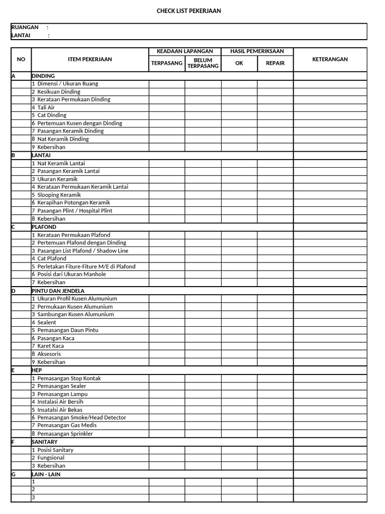 Check List Pekerjaan Pmp | PDF