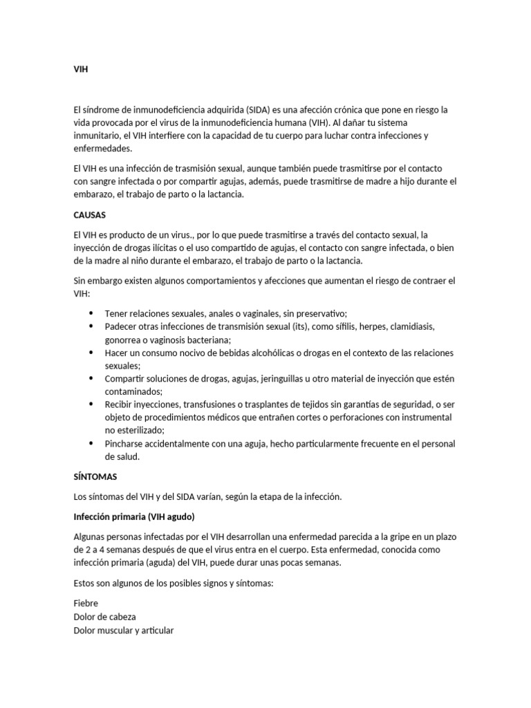 VIH: Causas, Síntomas y Tratamiento | PDF | VIH / SIDA | VIH
