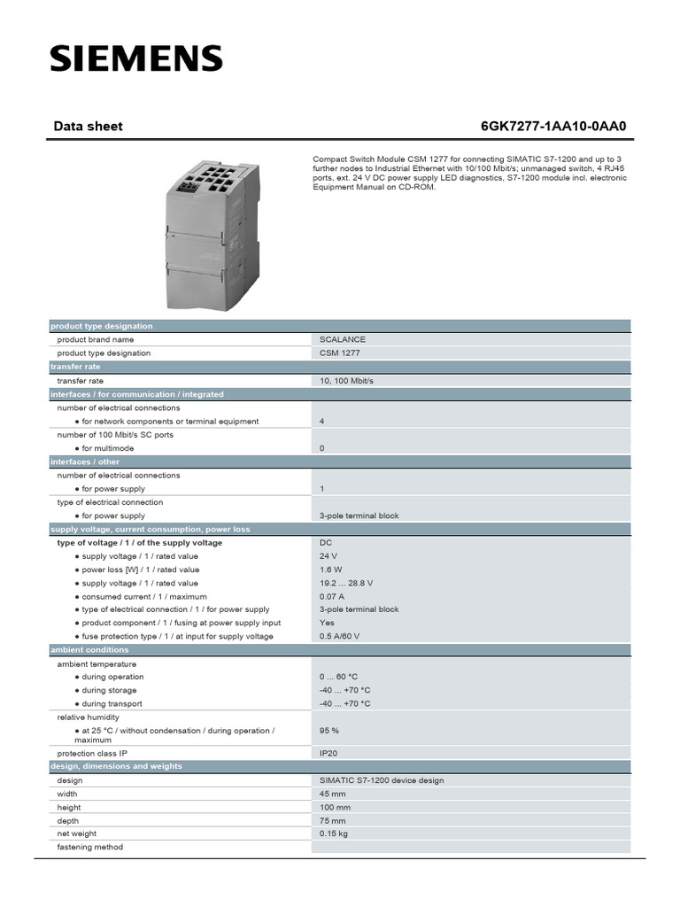 CSM 1277 Compact Switch Module Data Sheet | PDF | Power Supply ...