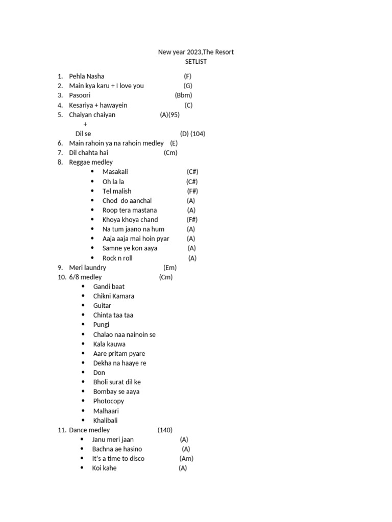 New Year 2023 Resort Setlist | PDF