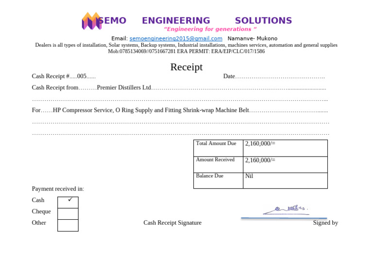 Semo Engineering Solutions e Receipt | PDF