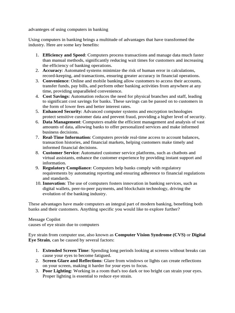 Advanteges of Using Computers in Banking | PDF | Banks | Automation
