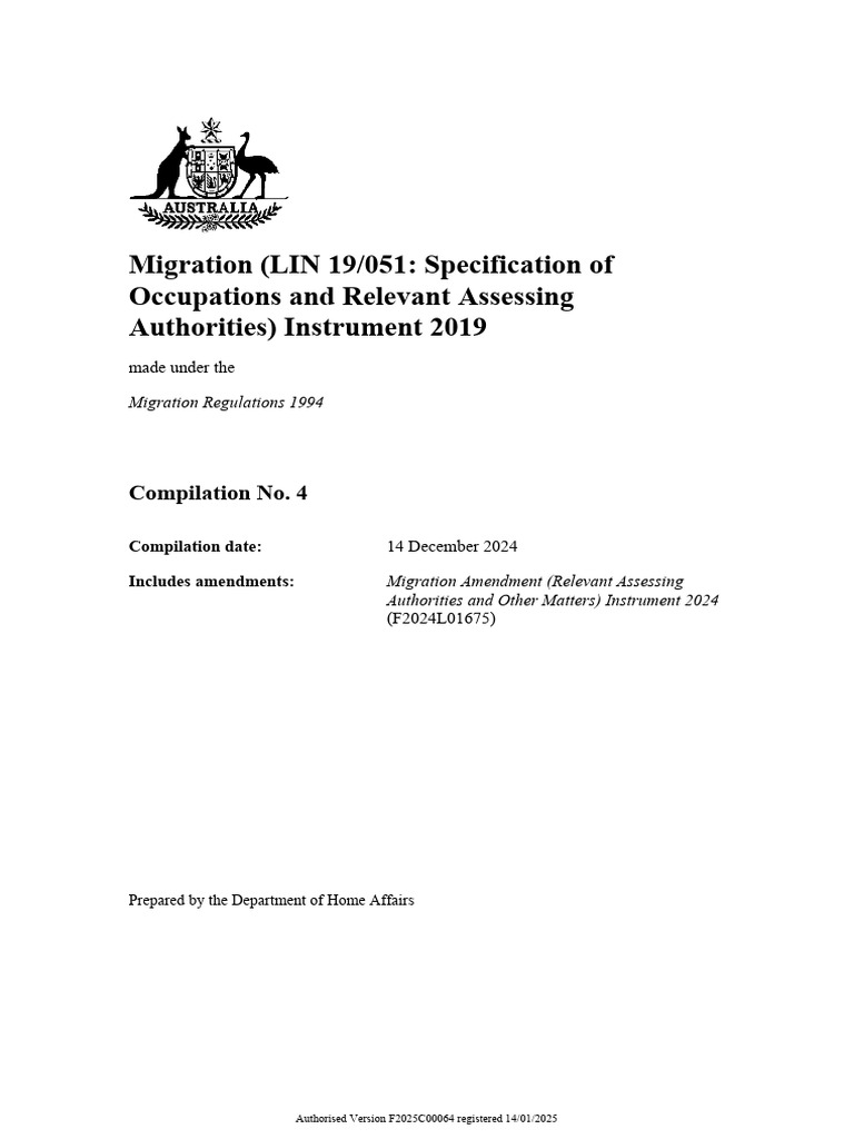 Migration (LIN 19051 Specification of Occupations and Relevant ...