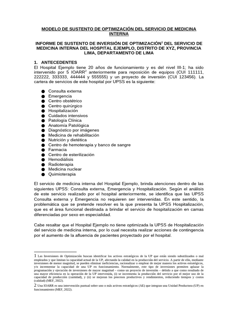 Modelo de Informe de Sustento Ioarr Modulos | PDF | Hospital | Medicina