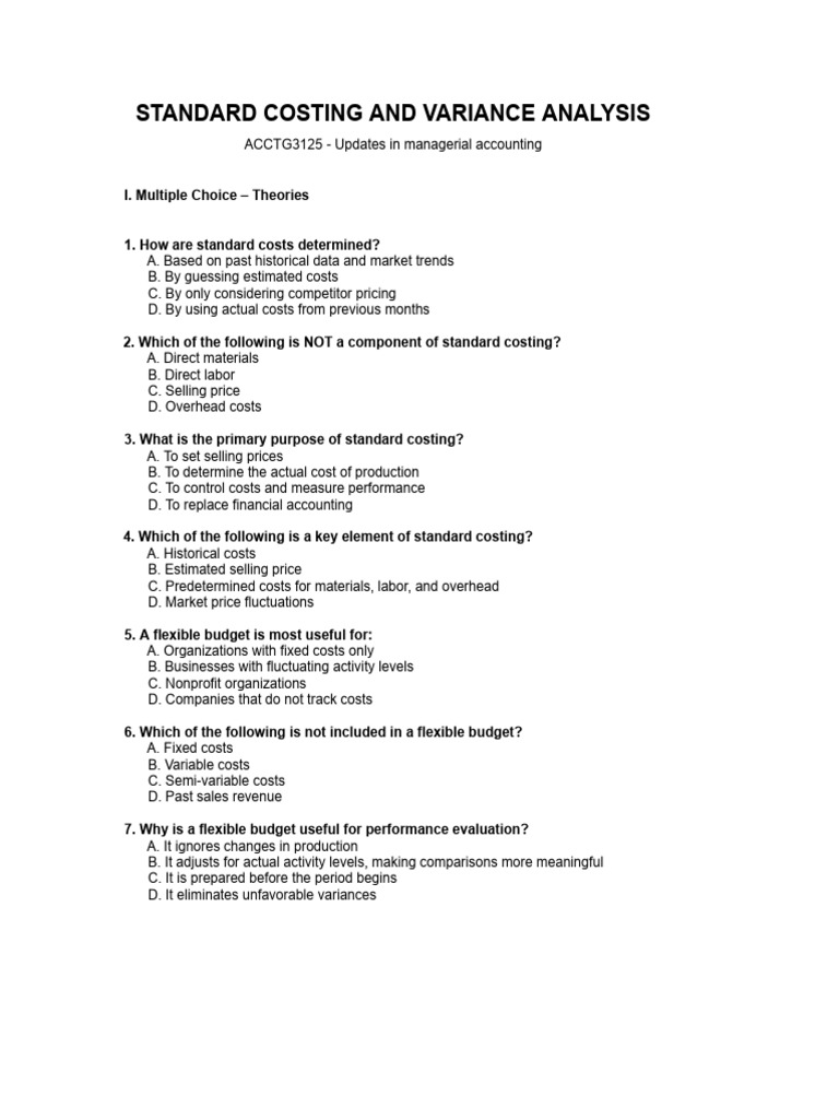 Questionnaire Standard Costing and Variance Analysis | PDF | Labour ...