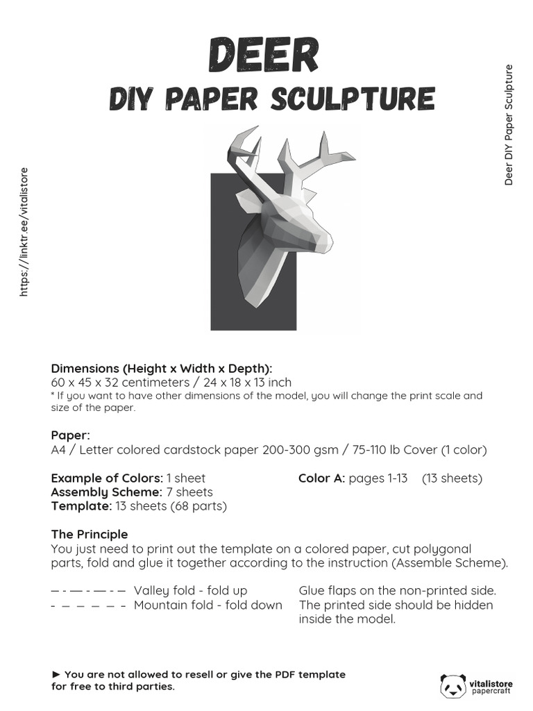 DIY Deer Paper Sculpture Template | PDF | Paper | Office Equipment