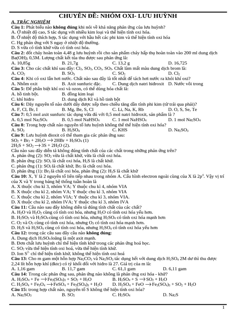 Bai Tap Chuong Oxi Luu Huynh | PDF