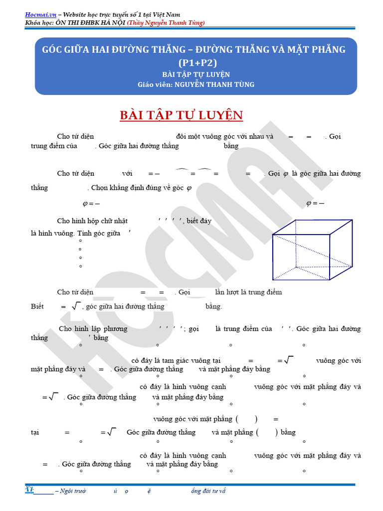 Bai 15 BTTL Goc Giua Hai Duong Thang - Duong Thang Va Mat Phang | PDF