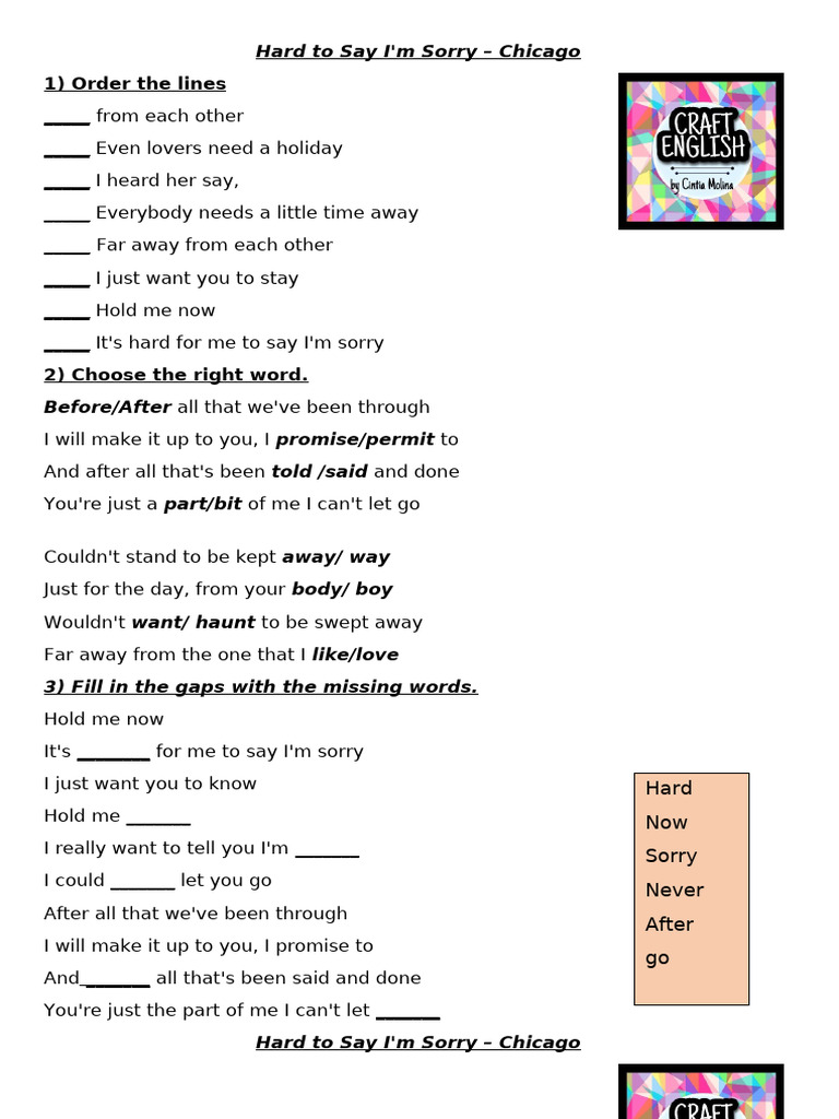 Hard to Say I'm Sorry: Chicago Lyrics | PDF