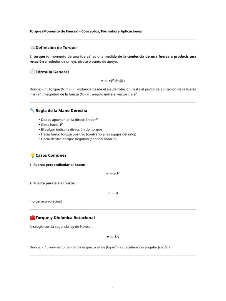 Torque Conceptos Formulas | PDF | Esfuerzo de torsión | Mecánica