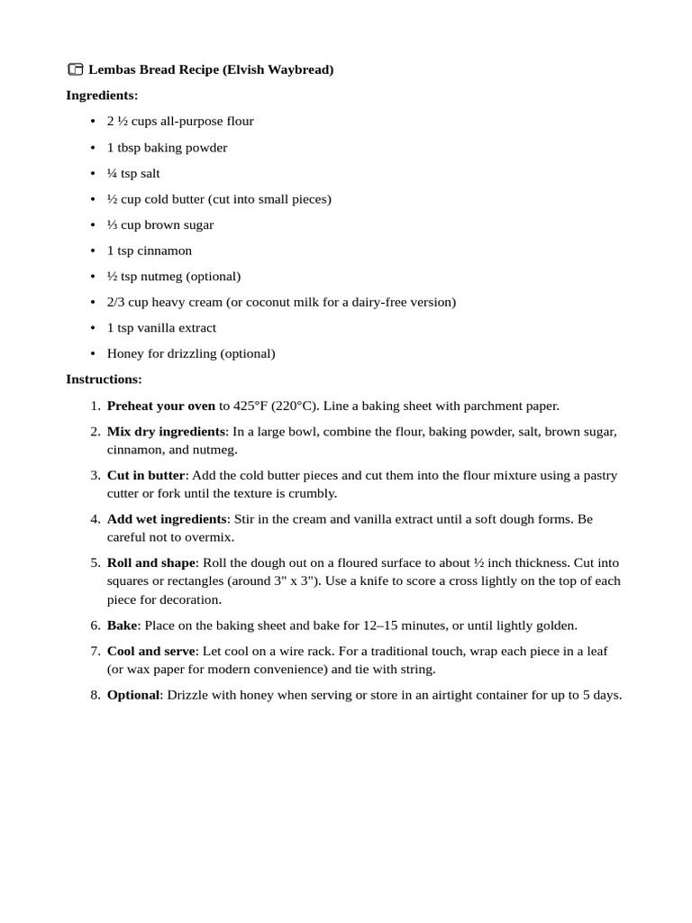 Elvish Lembas Bread Recipe | PDF