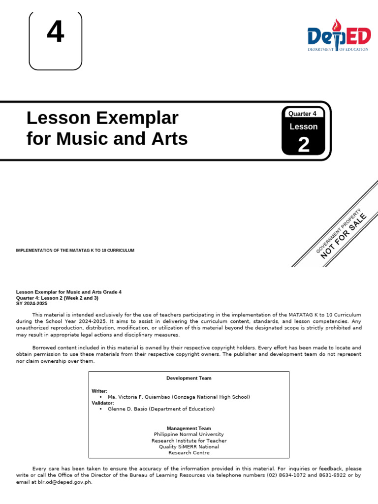 Grade 4 Music & Arts Lesson Plan | PDF | Dances | Musical Compositions