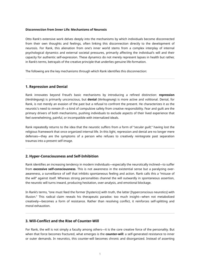RANK - Disconnection From Inner Life - Mechanisms of Neurosis | PDF ...