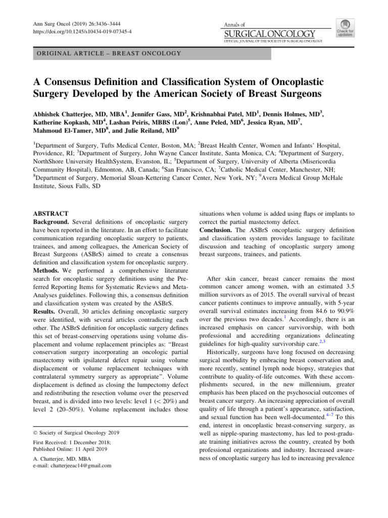 Consensus Definition and Classification System of Oncoplastic Surgery ...