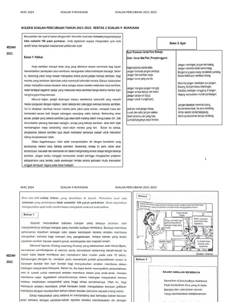 Koleksi Soalan 9 Rumusan Soalan Percubaan Tahun 2021 2023 Cikgu | PDF