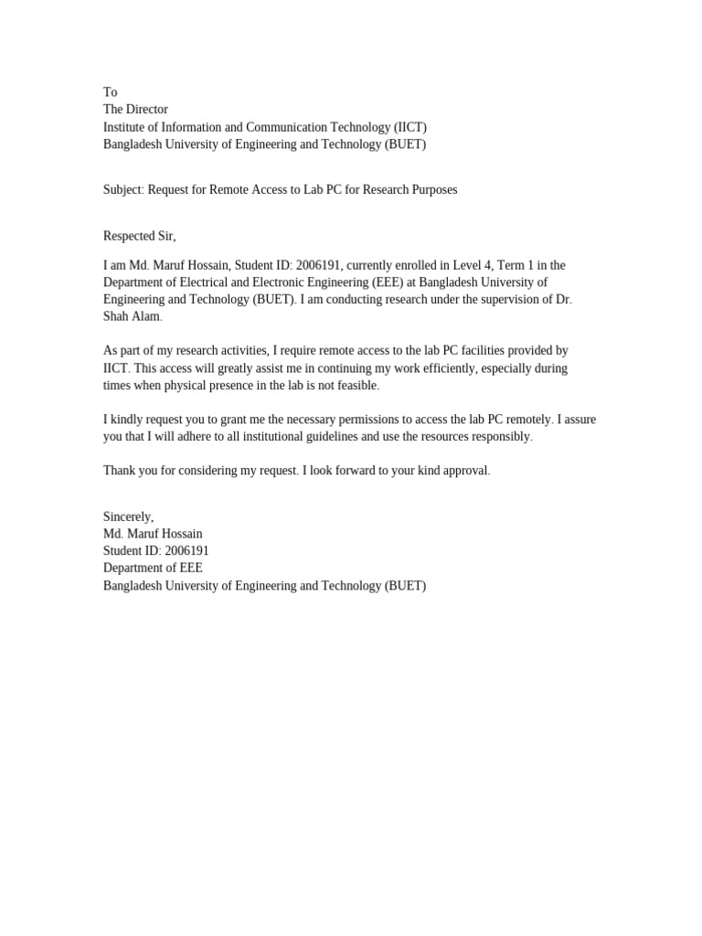 Request for Remote Lab PC Access | PDF
