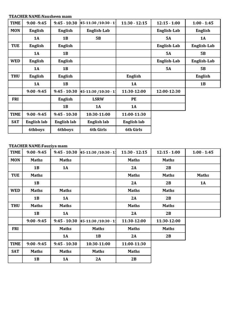 Teachers Time Table 2025-26 | PDF | Languages Of India