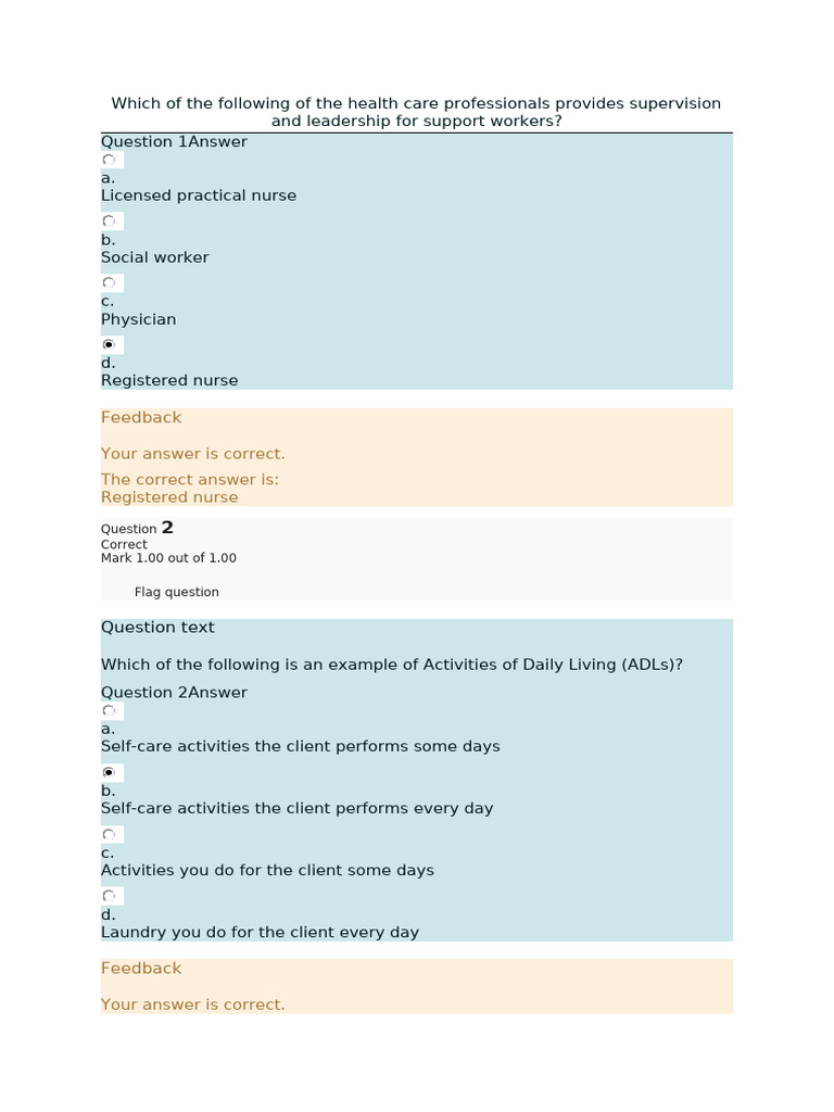 Health Care Support Worker Quiz Guide | PDF | Health Professional ...