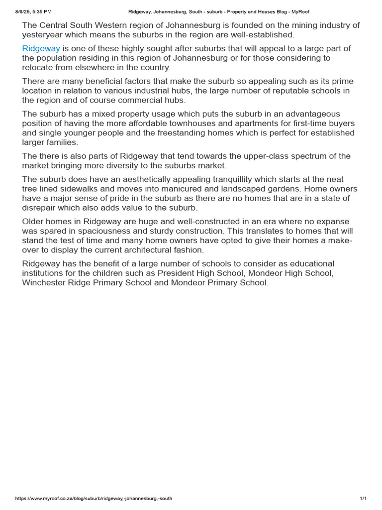 Ridgeway, Johannesburg, South - Suburb - Property and Houses Blog ...