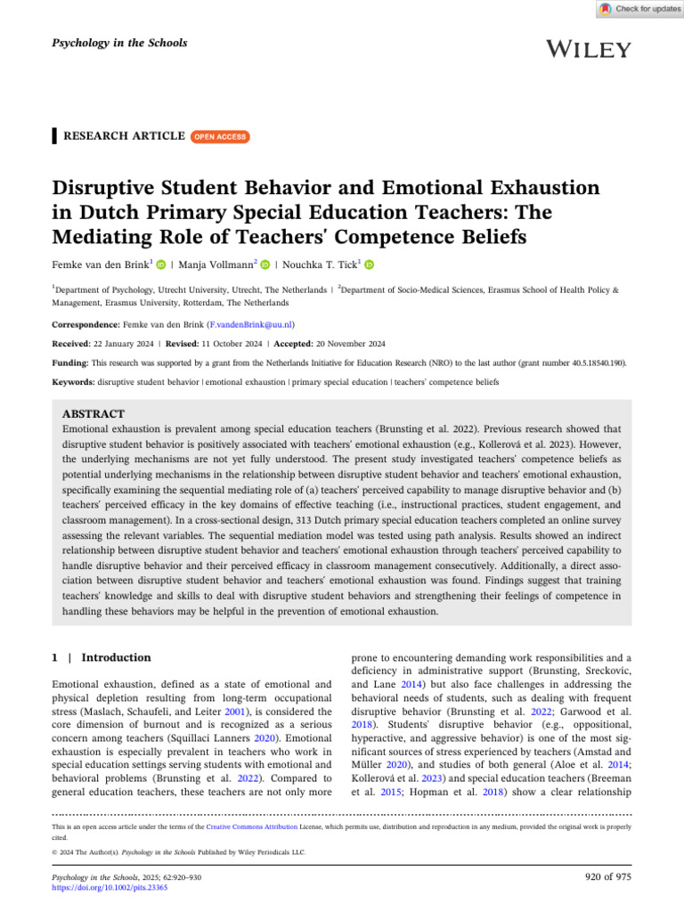 Disruptive Behavior's Impact on Teacher Exhaustion | PDF | Classroom ...