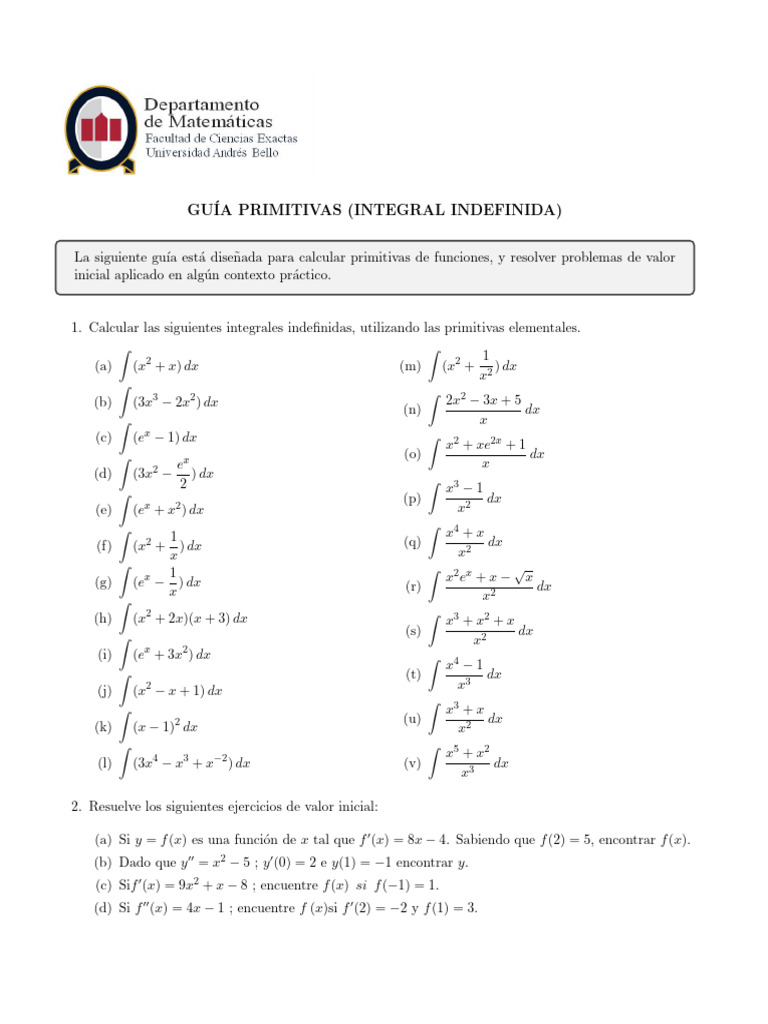 Guía Primitivas Elementales-1 | PDF | Integral | Análisis matemático