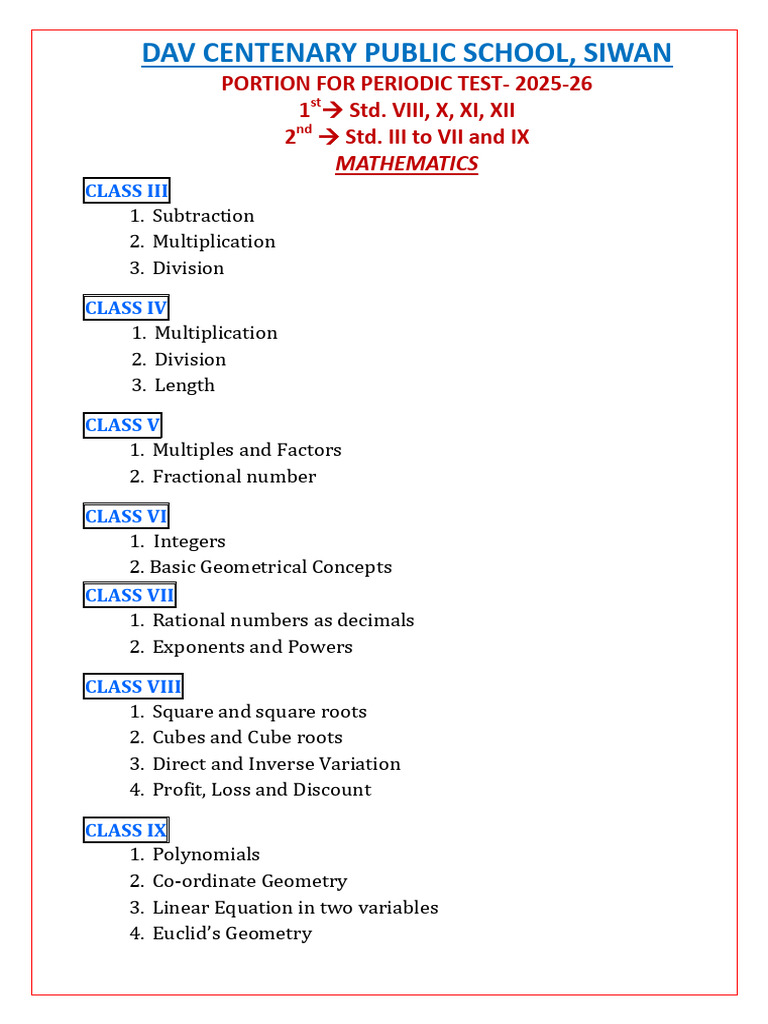Periodic Test Portion Mathematics | PDF