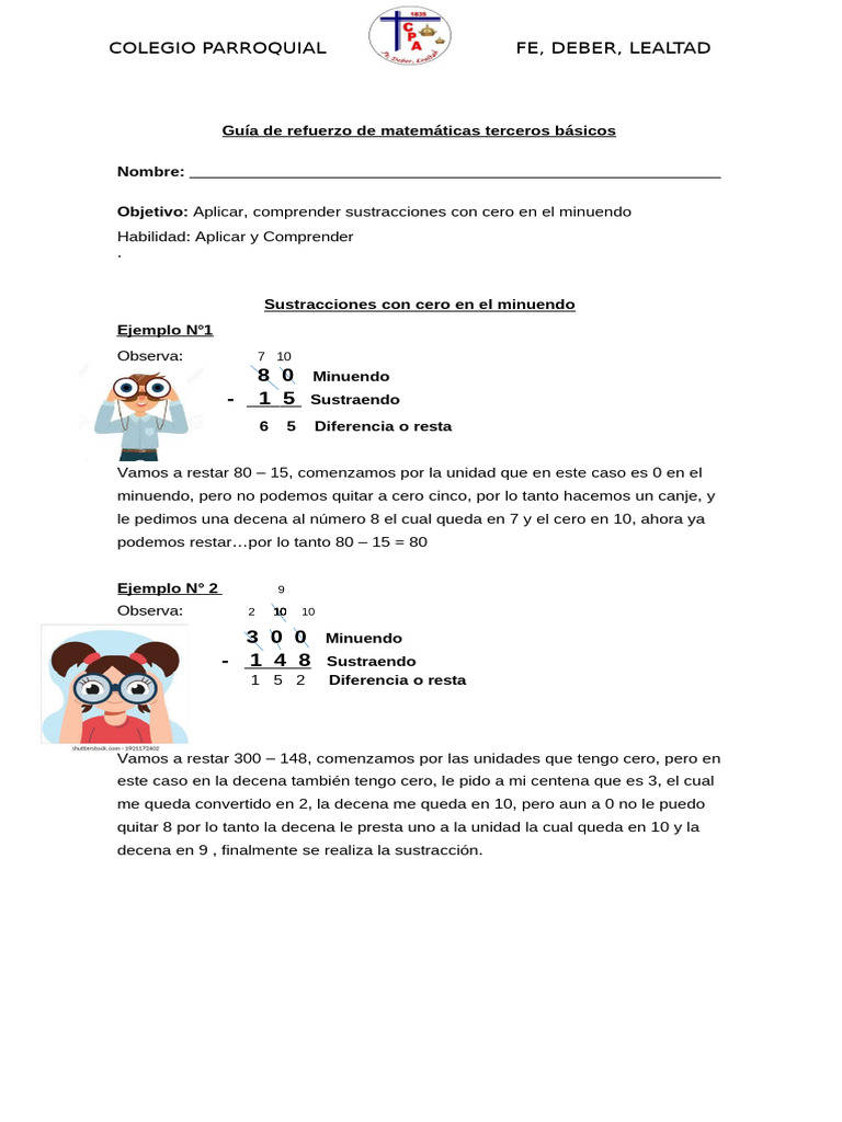 Sustracciones con Cero en el Minuendo | PDF | Sustracción | Aritmética
