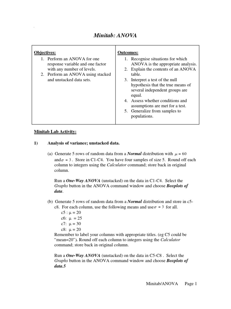 Minitab ANOVA | PDF | Analysis Of Variance | P Value