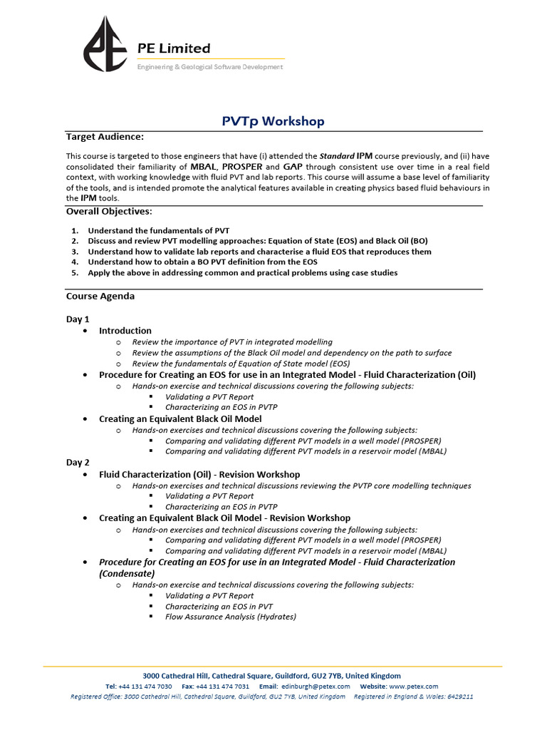PVT Workshop for Engineers Training | PDF